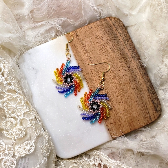 Hand Crafted | Jewelry | Pinwheels Beaded Colorful Earrings | Poshmark